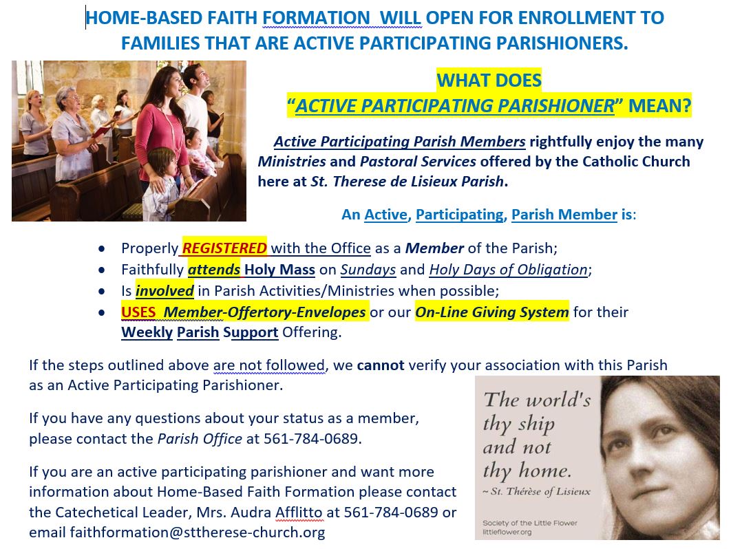 FAMILY FAITH FORMATION – St. Therese De Lisieux Catholic Church